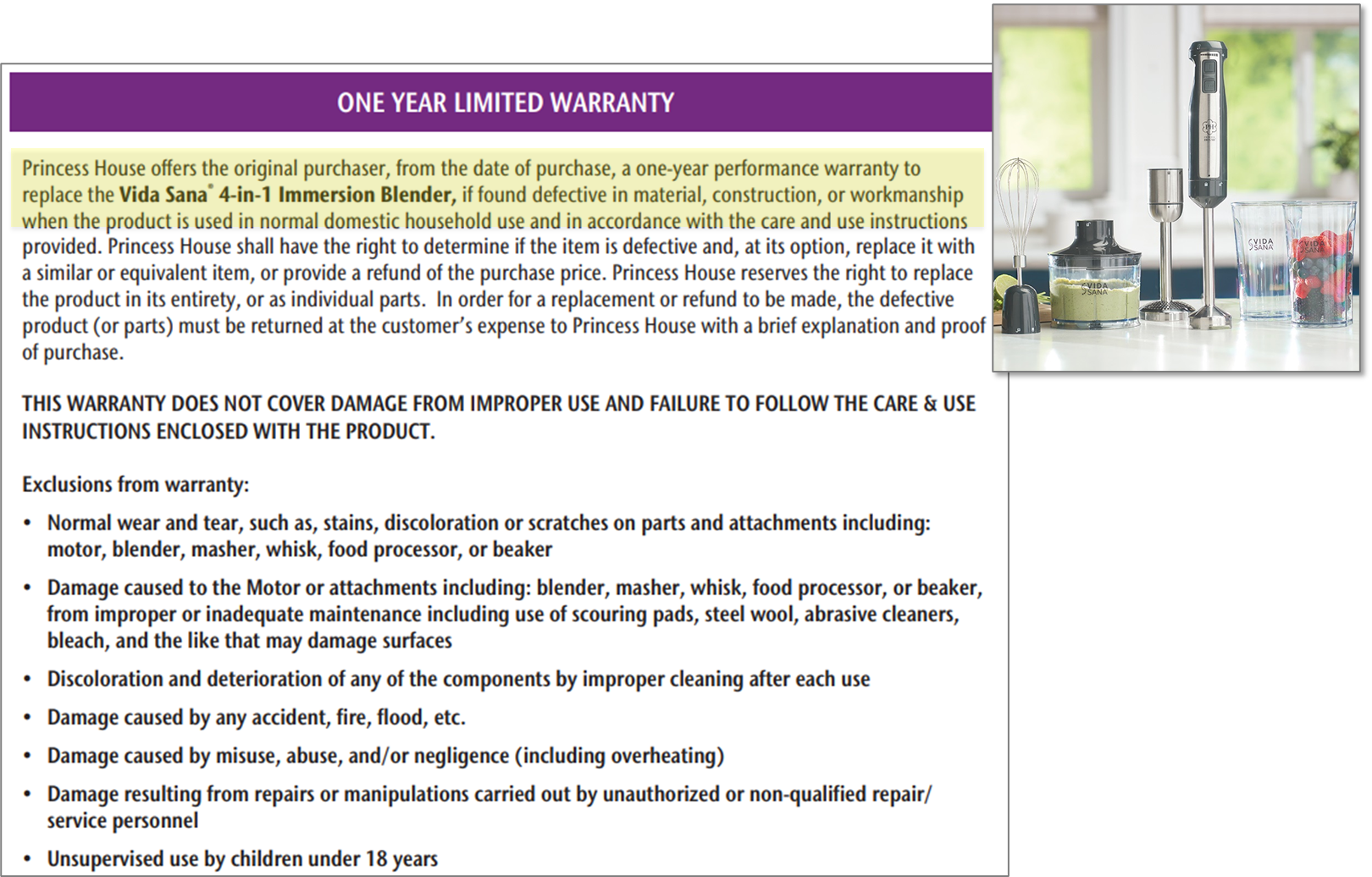 Types of Warranties – Princess House